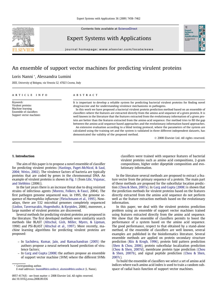 An Ensemble of Support Vector Machines For Predicting Virulent Proteins | PDF | Blast | Support ...