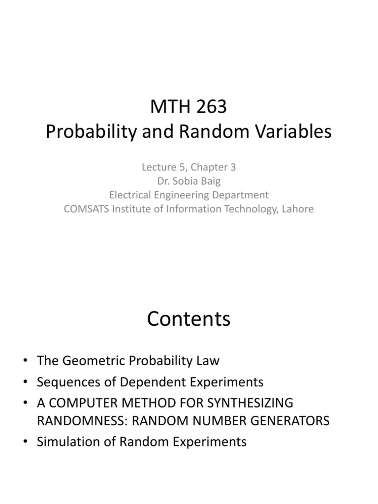 MTH 263 Probability and Random Variables | PDF | Random Variable | Randomness