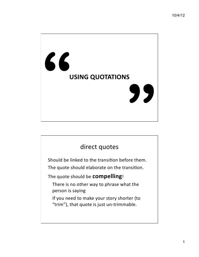Using Quotations: Direct Quotes | PDF