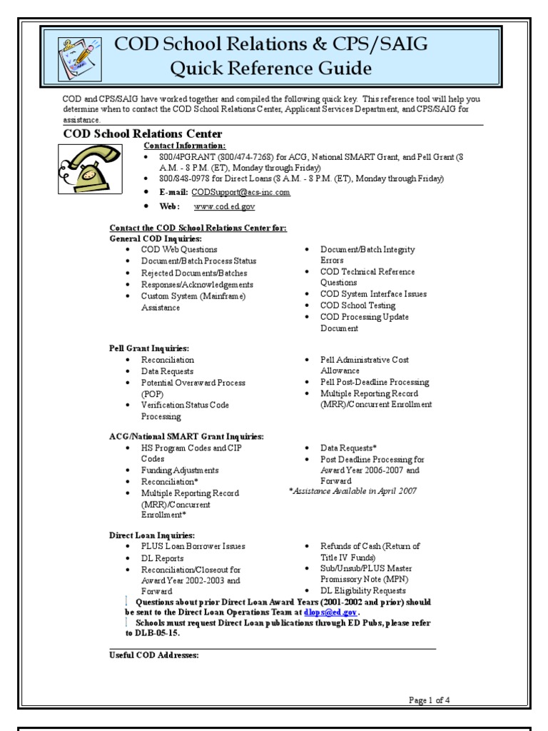 COD School Relations & CPS/SAIG Quick Reference Guide | Download Free ...