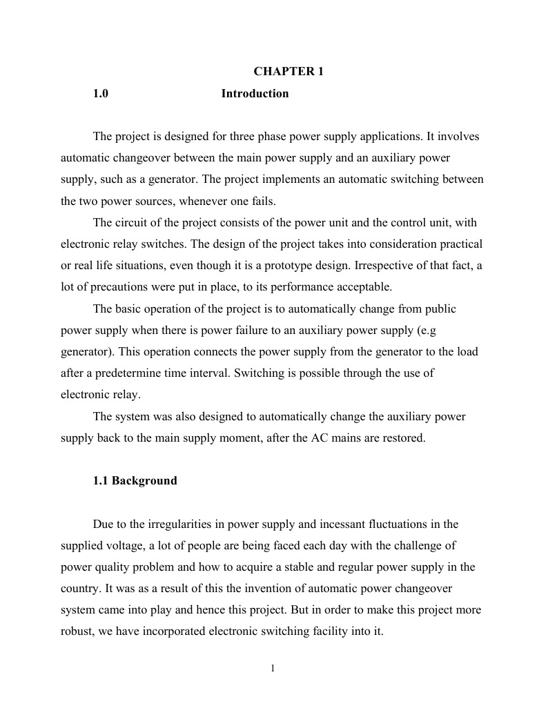 Design and Construction of A 60a Automatic Power Changeover System With ...