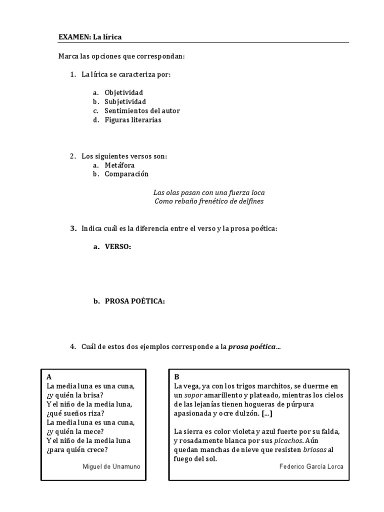 Examen de Lírica y Prosa Poética | PDF | Poesía | Ficción general