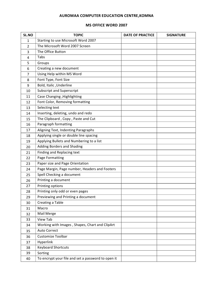 Ms Word Syllabus | PDF