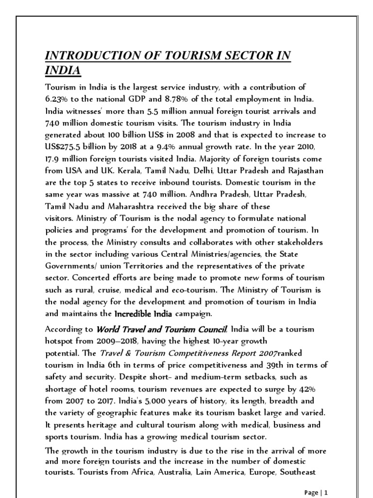 Introduction of Tourism Sector in India | PDF | Tourism | Tourism And ...