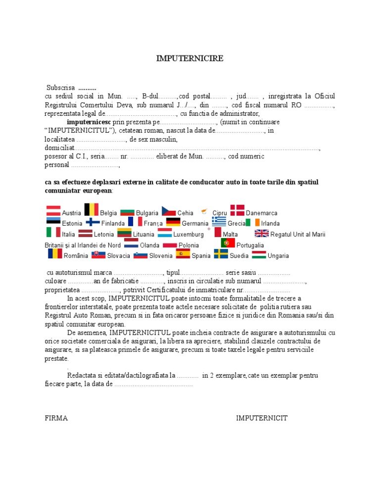 Model Imputernicire Auto Externa | PDF