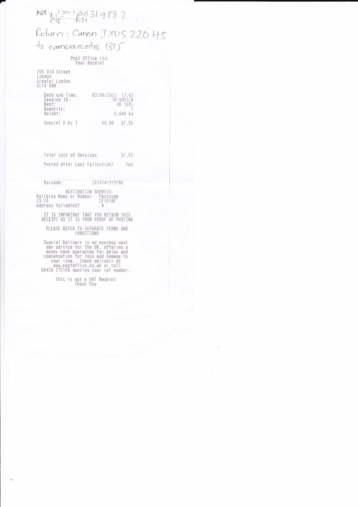 Postal Receipt from P*st Sffice Ltd. | PDF