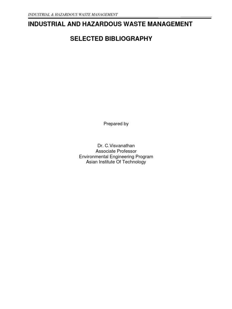 Industrial and Hazardous Waste Management - Selected Bibliogr | PDF ...