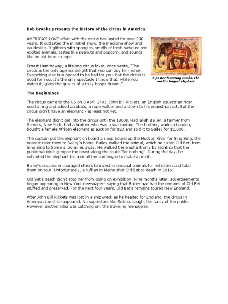 Bob Brooke Presents The History of The Circus in America | PDF ...