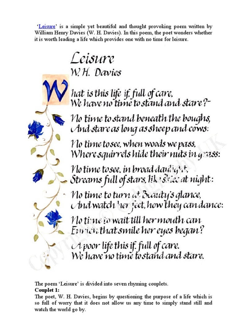 W.H. Davies' poem 'Leisure' urges slowing down to enjoy life's beauty ...