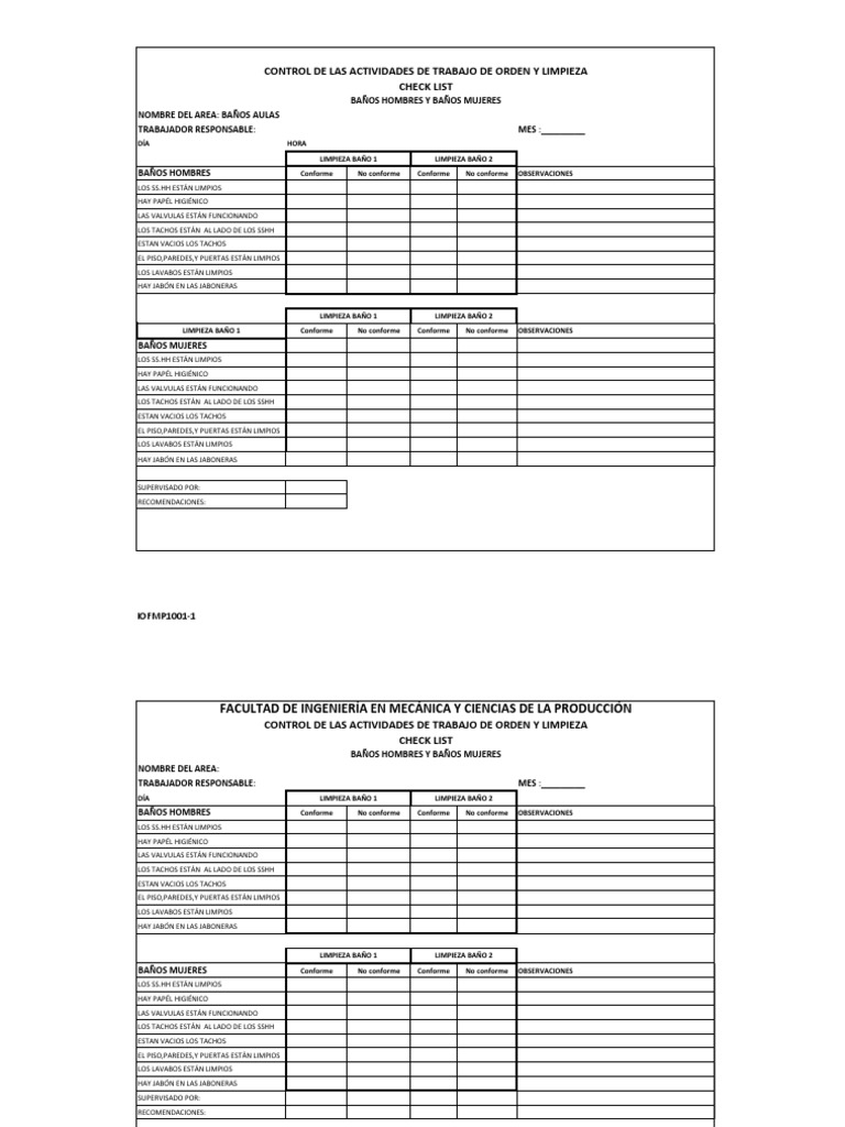 CHECK LIST BAÑOS Y LABORATORIO