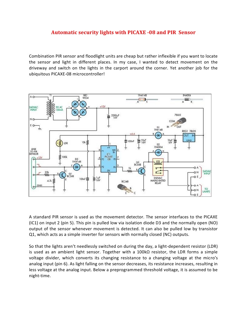 Automated Security Lighting System Using a PICAXE Microcontroller and Passive Infrared Sensor ...
