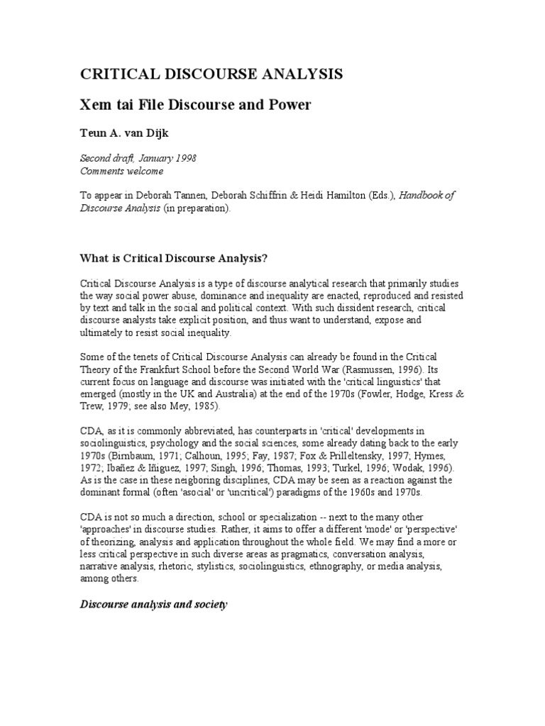Critical Discourse Analysis Van Dijk | PDF | Power (Social And ...