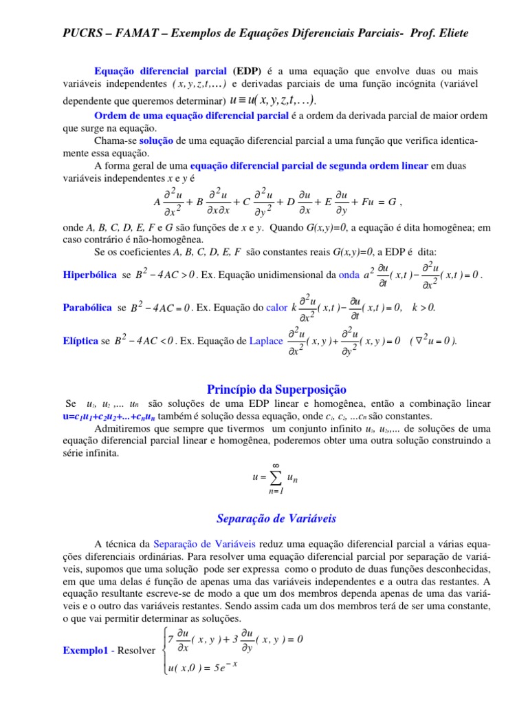 Exemplos de EDPs | PDF | Equação diferencial parcial | Equações ...