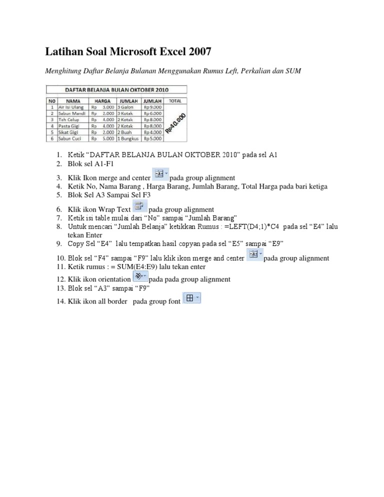 Latihan Soal Microsoft Excel | PDF | Metode & Bahan Ajar