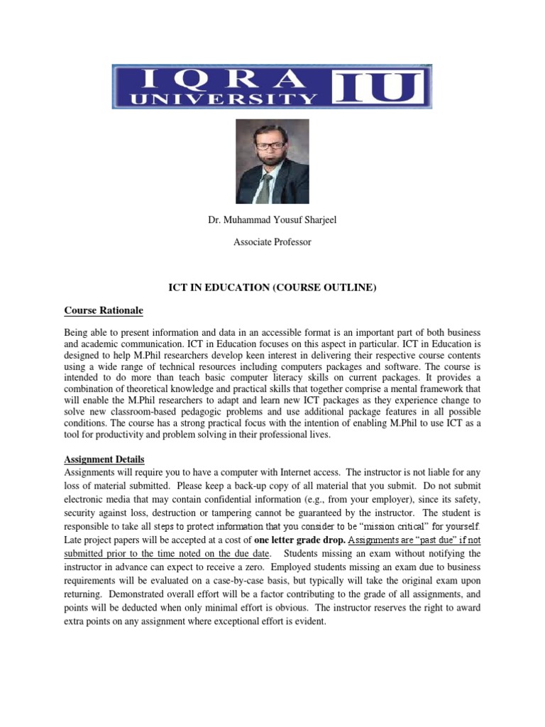 Ict Course Outline Pdf Educational Technology Test Assessment