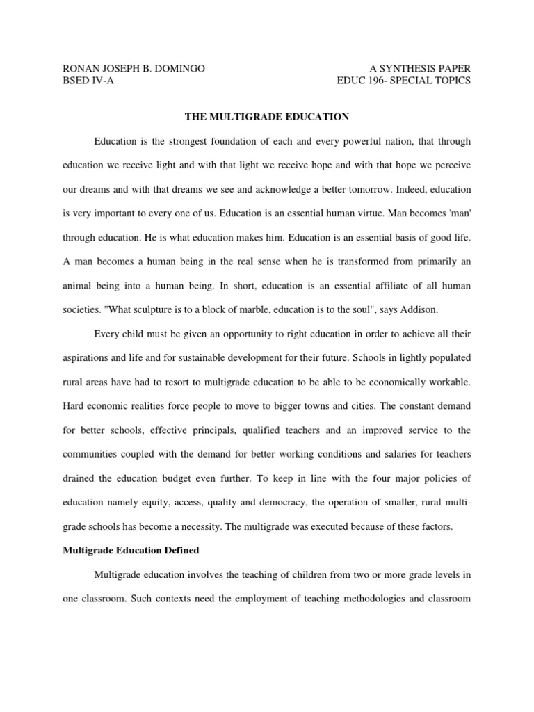 Challenges in Multigrade Education | PDF | Teachers | Curriculum