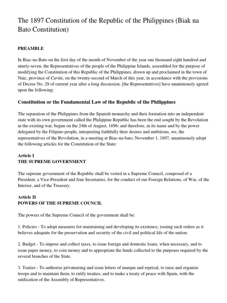 The 1897 Constitution of The Republic of The Philippines | PDF