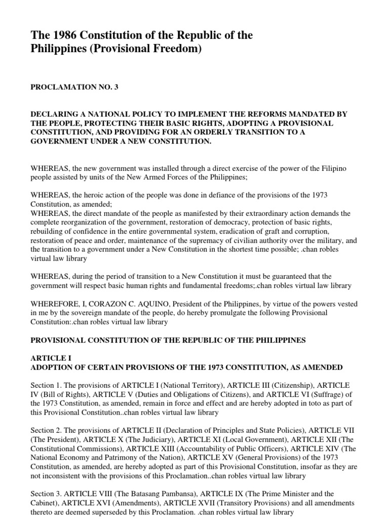 The 1986 Constitution of The Republic of The | PDF | Constitution ...
