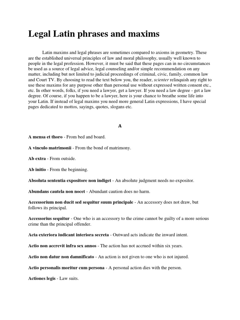 Legal Latin Phrases and Maxims Explained | PDF | Burden Of Proof (Law ...