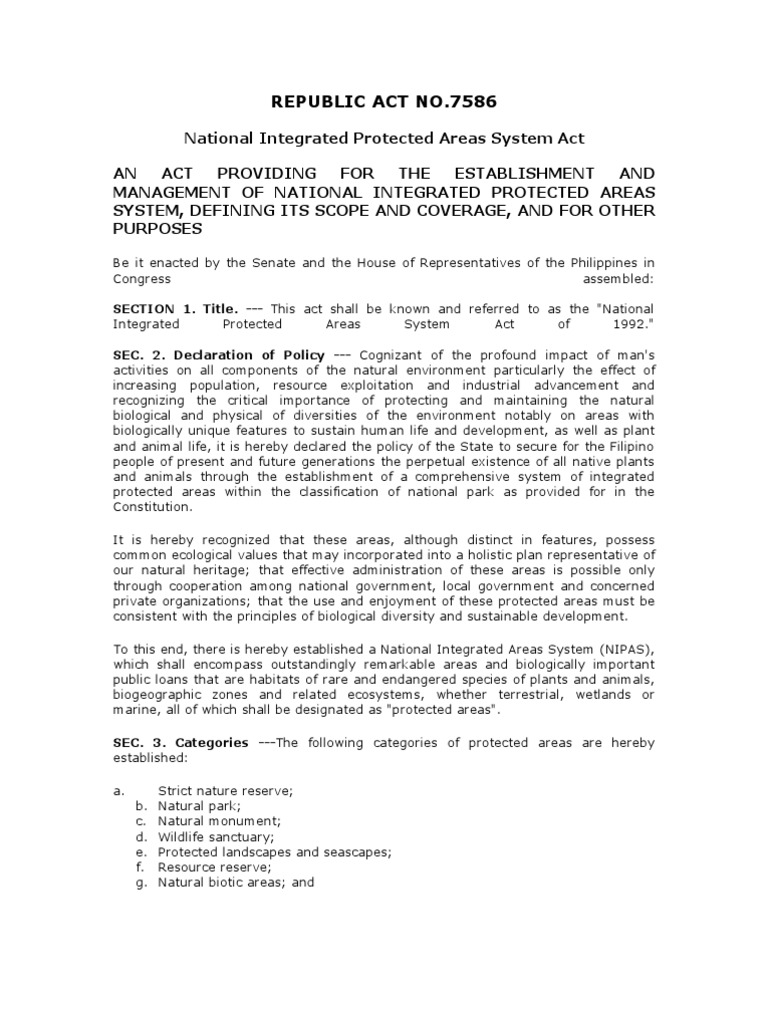 Ra 7586 | PDF | Protected Area | Nature