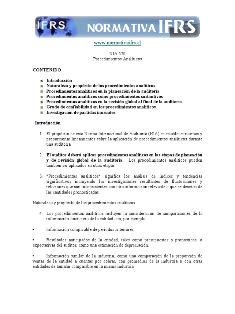 NIA 520 - Procedimientos Analiticos | PDF | Auditoría financiera ...