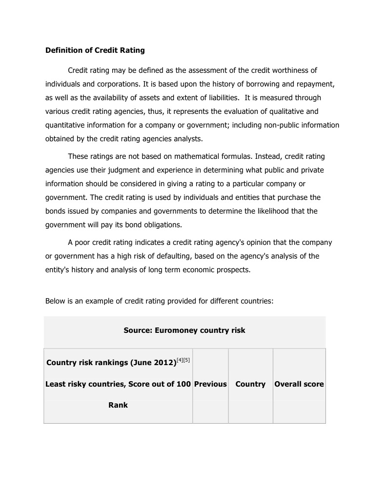Definition of Credit Rating | PDF | Credit Rating | Credit
