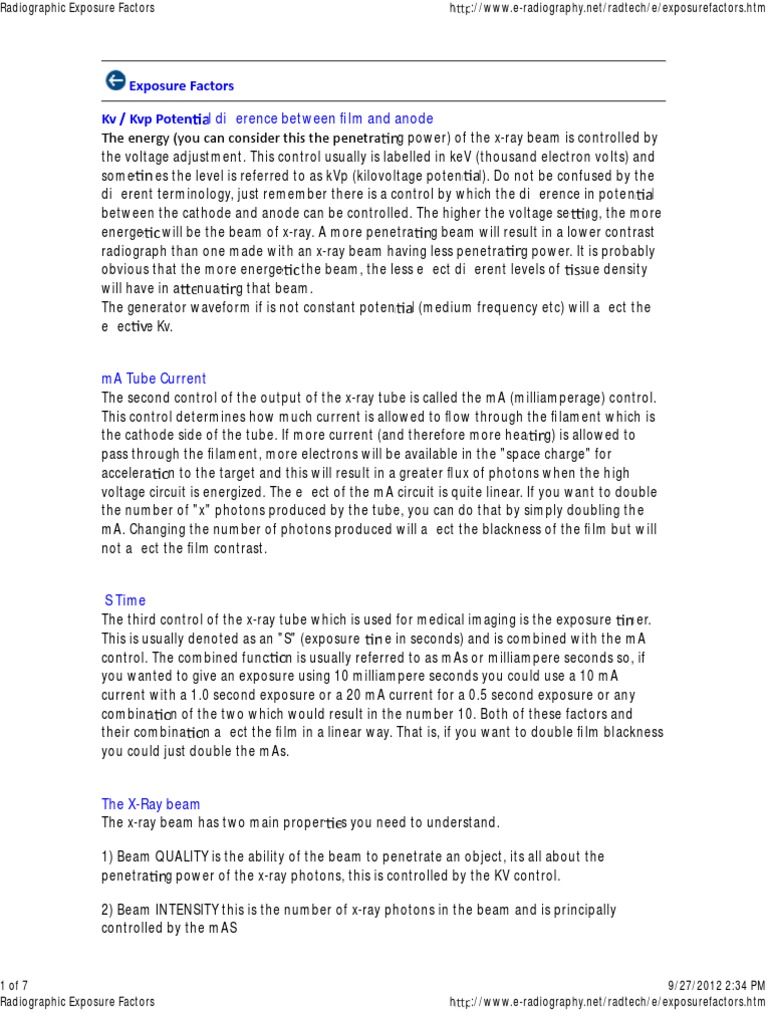 Radiographic Exposure Factors | X Ray | Vacuum Tube