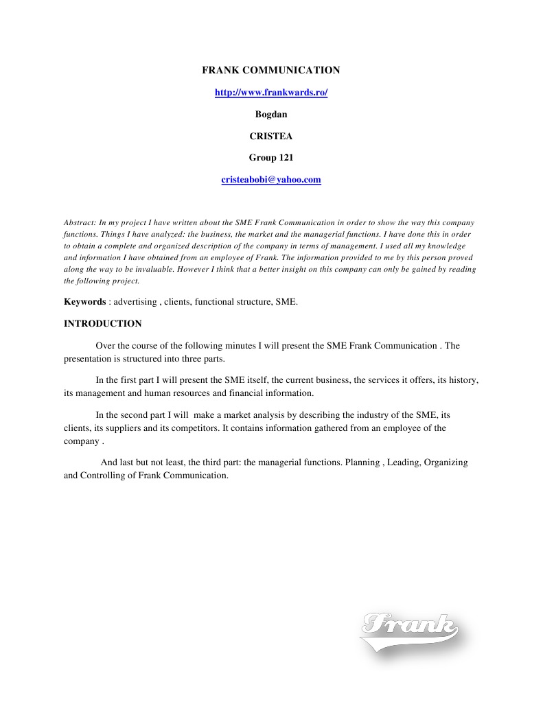 Frank Communication: Bogdan Cristea Group 121 | PDF | Leadership ...