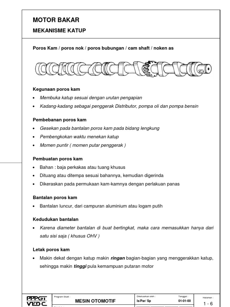 13 - Poros Kam - Poros Nok - Poros Bubungan - Cam Shaft - Noken As | PDF
