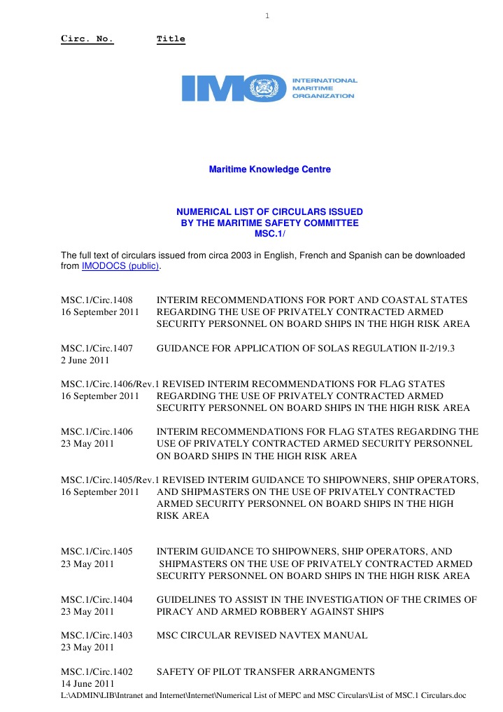 List of MSC.1 Circulars | PDF | Dangerous Goods | Ships
