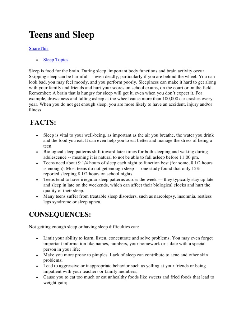Teens and Sleep | PDF | Physical Exercise | Sleep