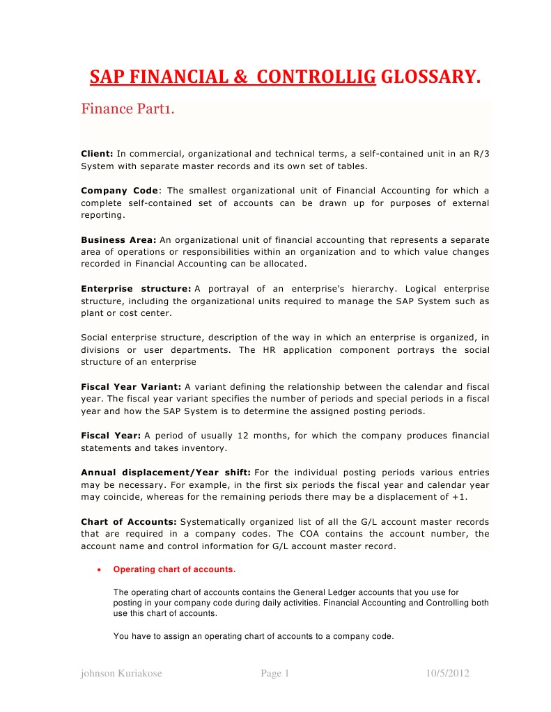 Sap Fico Glossary | PDF | Depreciation | Debits And Credits
