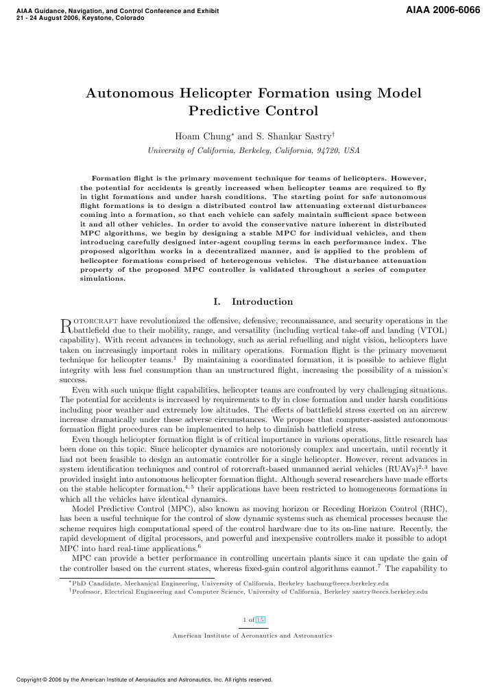 Autonomous Helicopter Formation Using Model Predictive Control | PDF | Flight Dynamics (Fixed ...