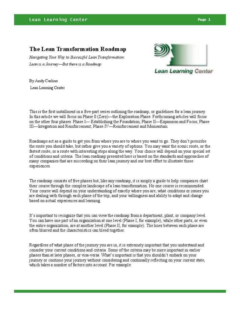 Lean Transformation Roadmap Overview | PDF | Lean Manufacturing ...