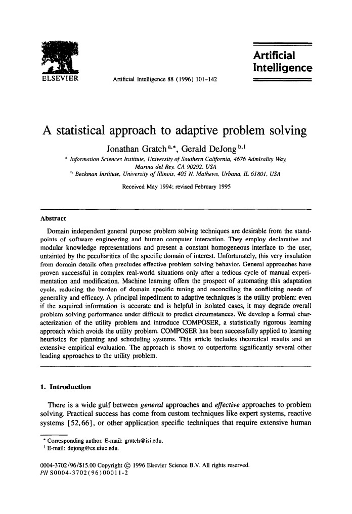 A Statistical Approach To Adaptive Problem Solving: Artificial ...