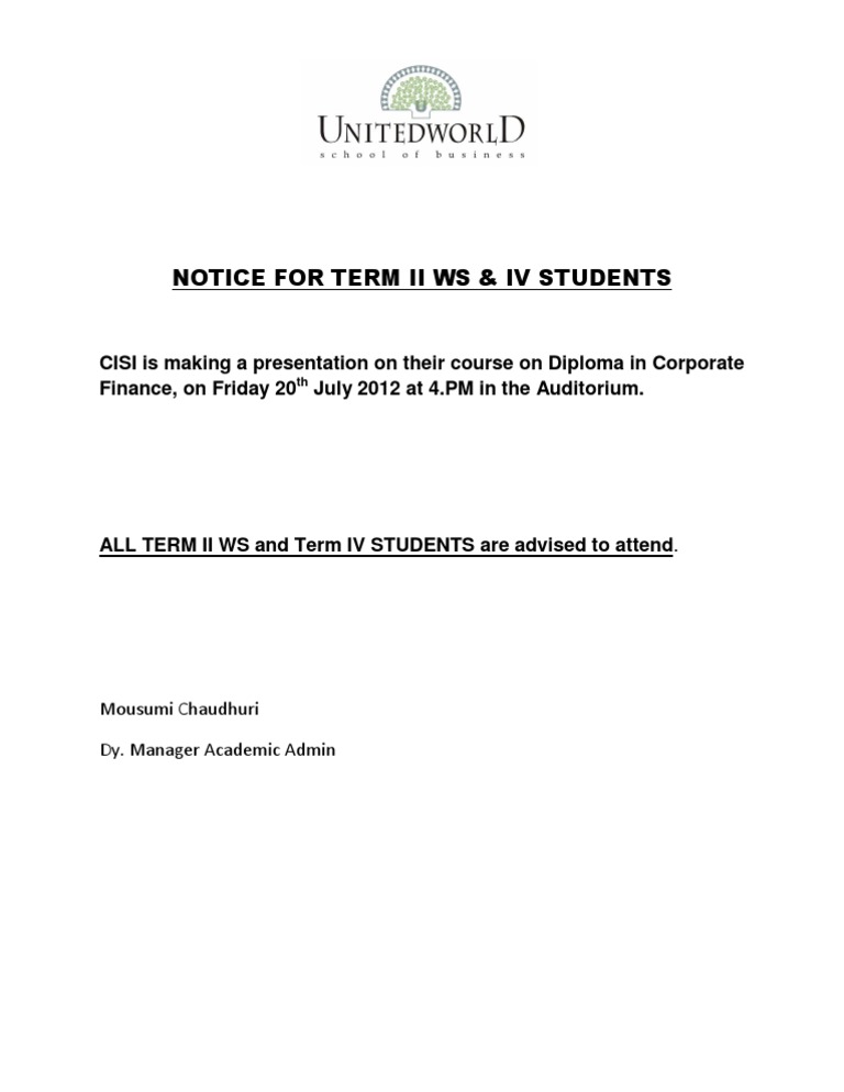 Important Notice For Cisi | PDF | Finance & Money Management