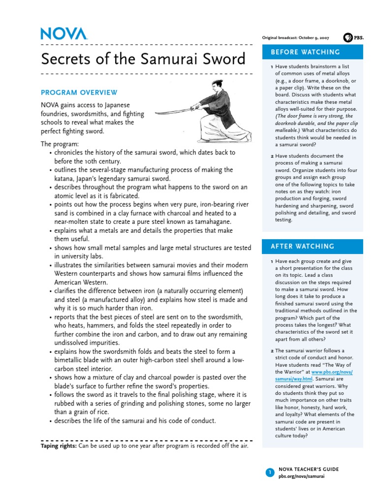 NOVA Teacher's Guide: Secrets of The Samurai Sword | PDF | Alloy | Metals