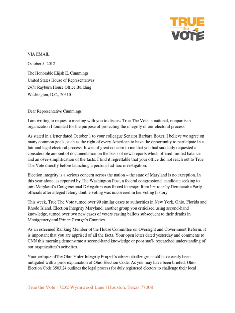 Meeting Request on Election Integrity | PDF | True The Vote | United ...