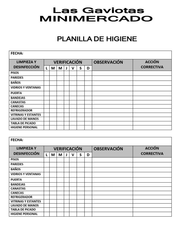 Planilla de Higiene | PDF