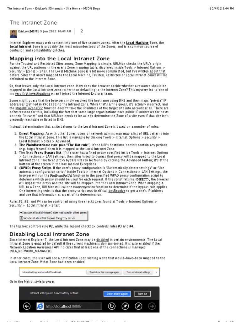 The Intranet Zone - EricLaw's IEInternals - Site Home - MSDN Blogs ...
