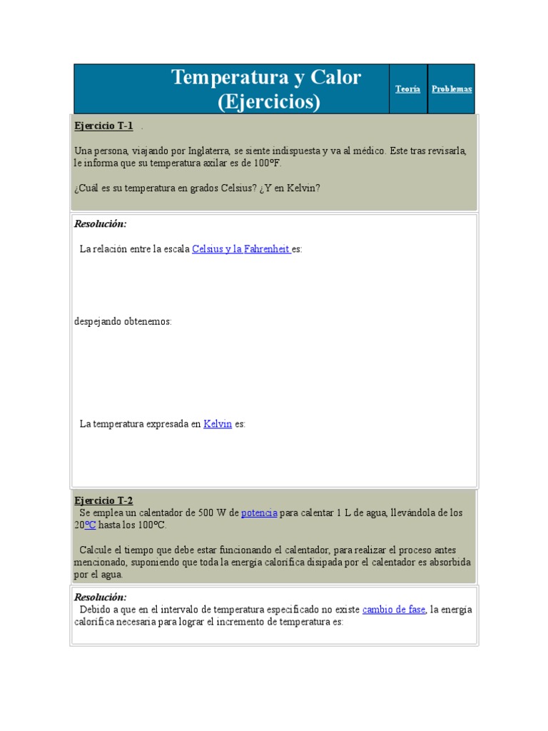 Ejercicios Resueltos Temperatura y Calor | PDF