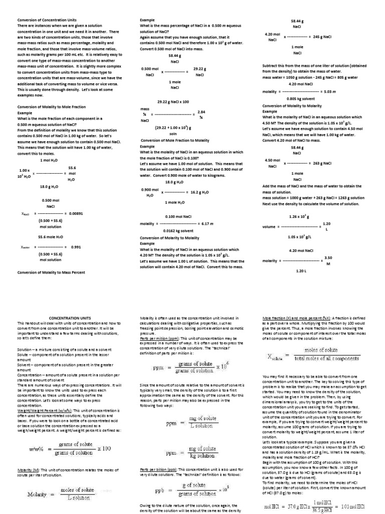 Conversion of Concentration Units | PDF | Molar Concentration ...