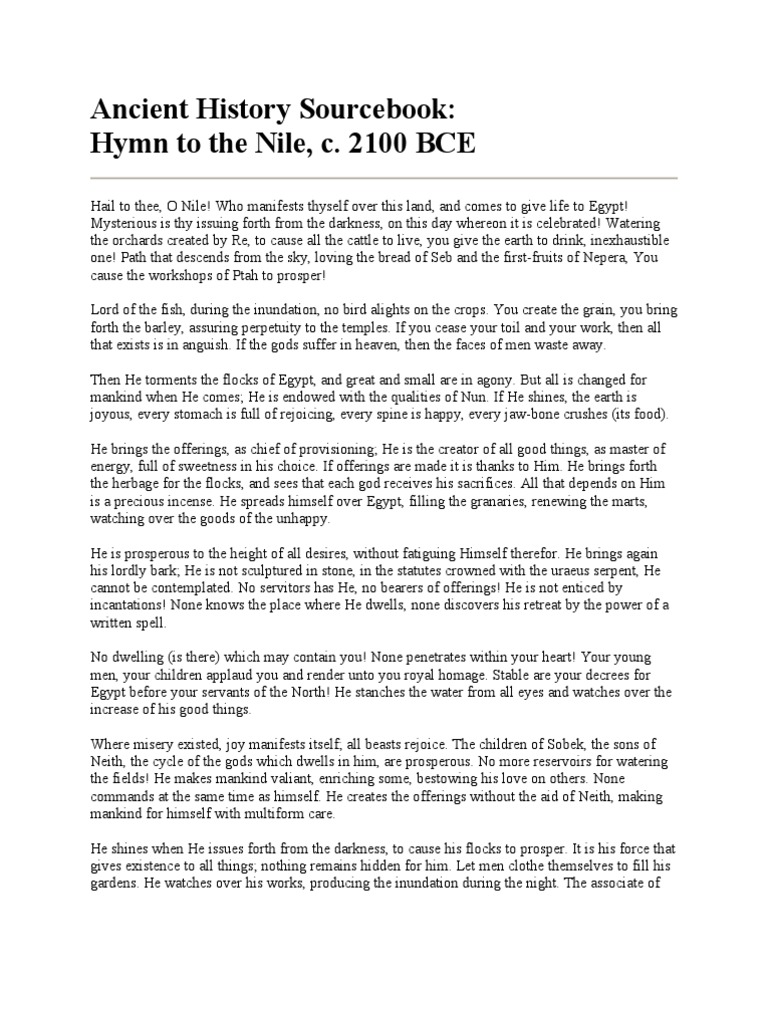 Hymn To The Nile | PDF | Religion And Belief