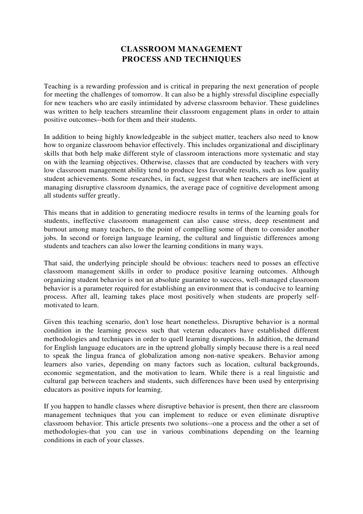 Classroom Management - Process and Techniques | PDF | Classroom ...