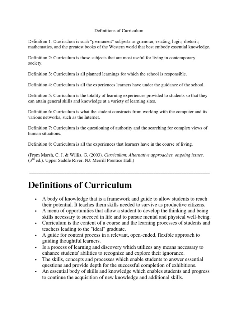 Curriculum Definitions and Concepts | PDF | Curriculum ...