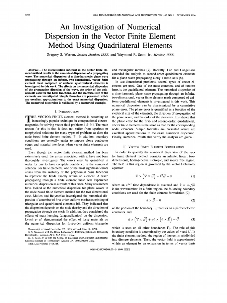 An Investigation of Numerical Dispersion in The Vector Finite Element Method Using Quadrilateral ...