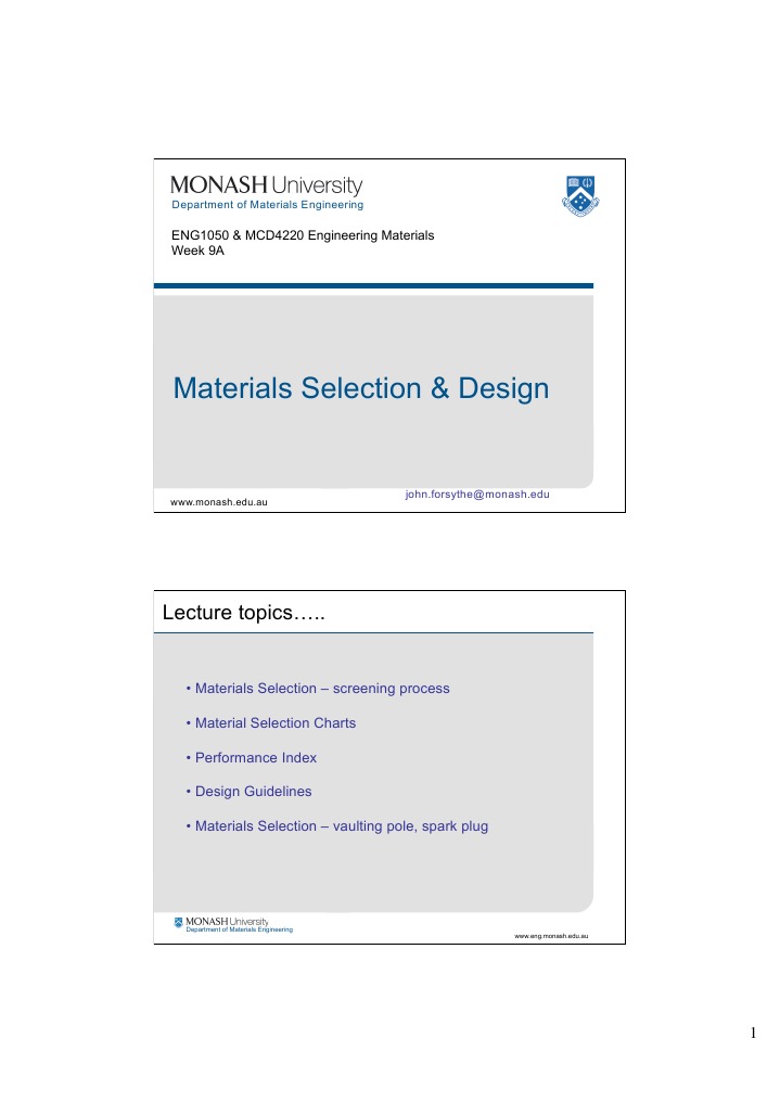 Materials Selection & Design: Lecture Topics . | PDF | Strength Of ...