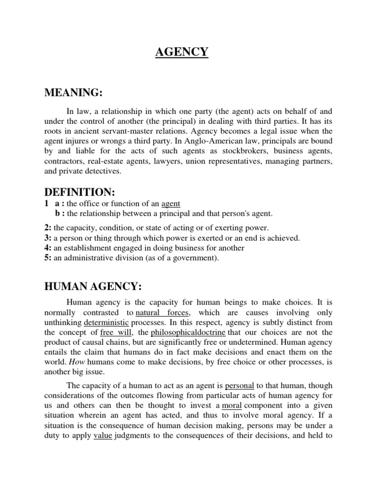 Agency | PDF | Philosophical Theories | Social Institutions