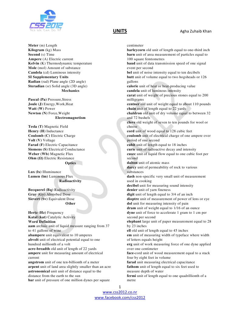 All Important Units | PDF | Kilogram | Units Of Measurement