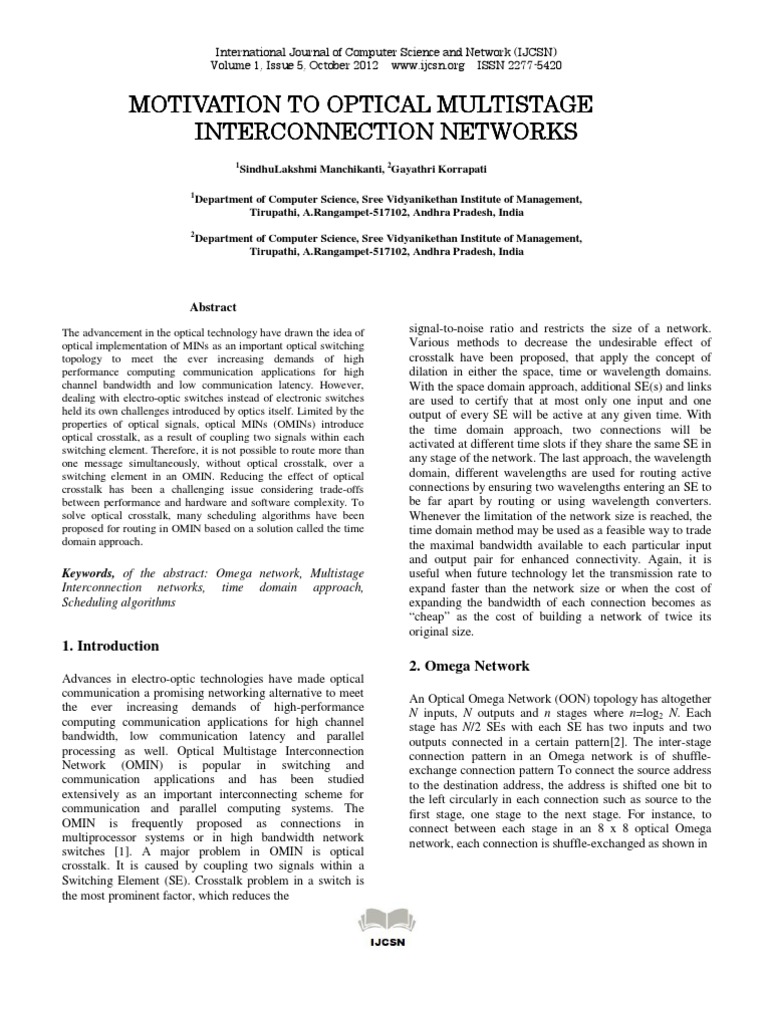 Motivation To Optical Multistage Interconnection Networks | PDF | Routing | Matrix (Mathematics)